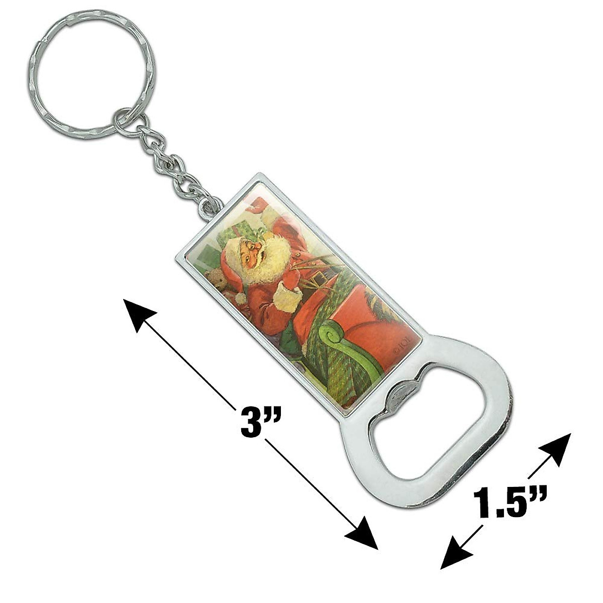 GRAPHICS & MORE Christmas Holiday Retro Antique Santa Sleigh Keychain Rectangle Chrome Plated Metal Bottle Cap Opener