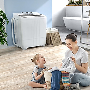 ROVSUN 21LBS Portable Washing Machine, Washer(14LBS) and Spinner(7LBS), Mini Compact Twin Tub Washer and Dryer Combo with Pump Draining, Great for Dorms Apartments RV Camping (White & Black)