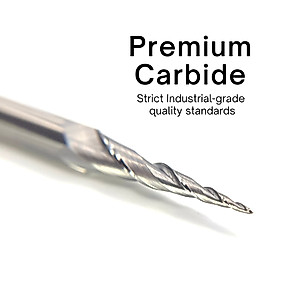 ROUTYBITS - 1/32” Tip Diameter (0.015 in Radius), Tapered Ball Nose Router Bit, 1/4 Inch Dia Shank, 6.3 Degree, Solid Carbide Spiral End Mill, 3D Carving and Engraving, CNC Router Bits