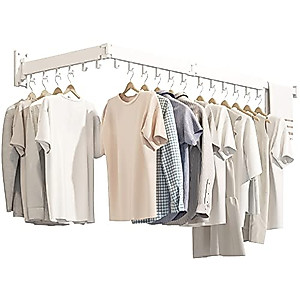 BOQORAD Wall Mounted Clothes Hanger Rack, Clothes Drying Rack,Laundry Drying Rack,Collapsible Clothes Rack Wall Mount, Retractable Drying Rack Clothing,Space-Saver,Clothes Dryer Rack,White Color