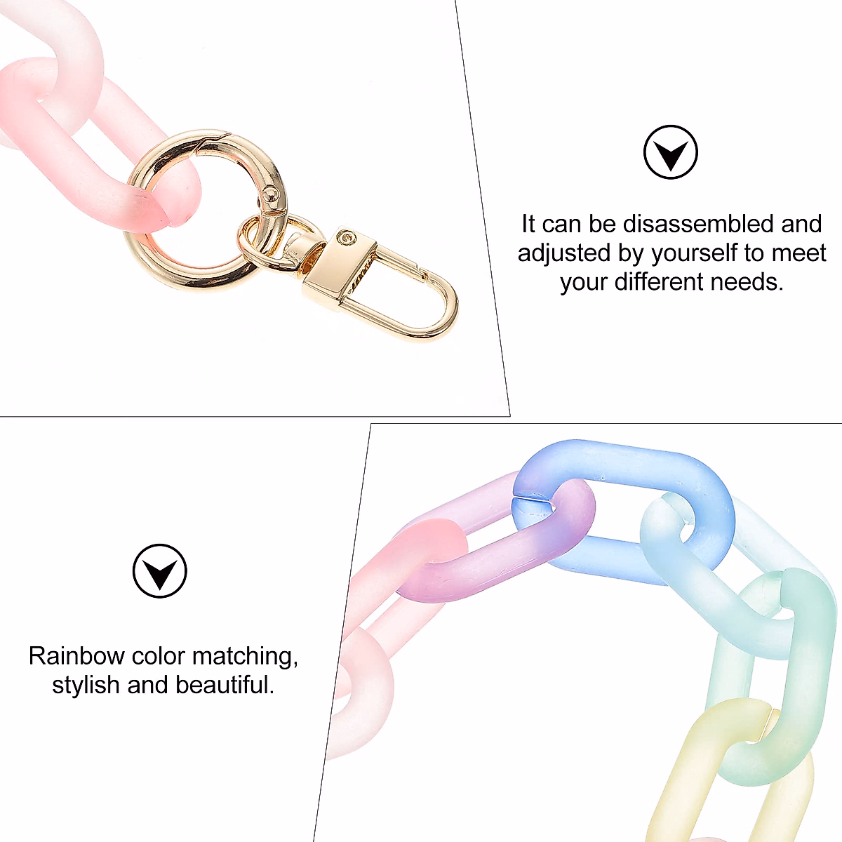 Acrylic Handbag Strap Colorful Rainbow Purse Chian Crossbody Strap for Bag Purse DIY Making Accessories (40cm)