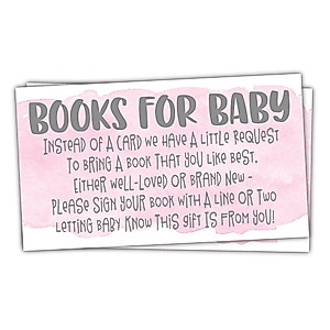 50 Pink Watercolor Books for Baby Shower Request Cards - Invitation Inserts - Girl Baby Shower