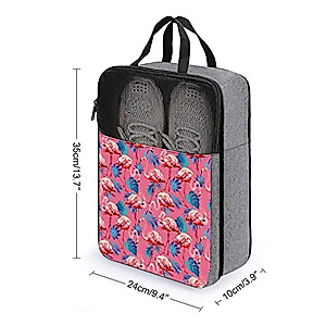 Frcavbin Flamingo Bird And Flowers Pink Travel Shoe Bag Shoes Carrier with Handle and Zipper Foldable Shoe Puches Organizer for Home storage School starts