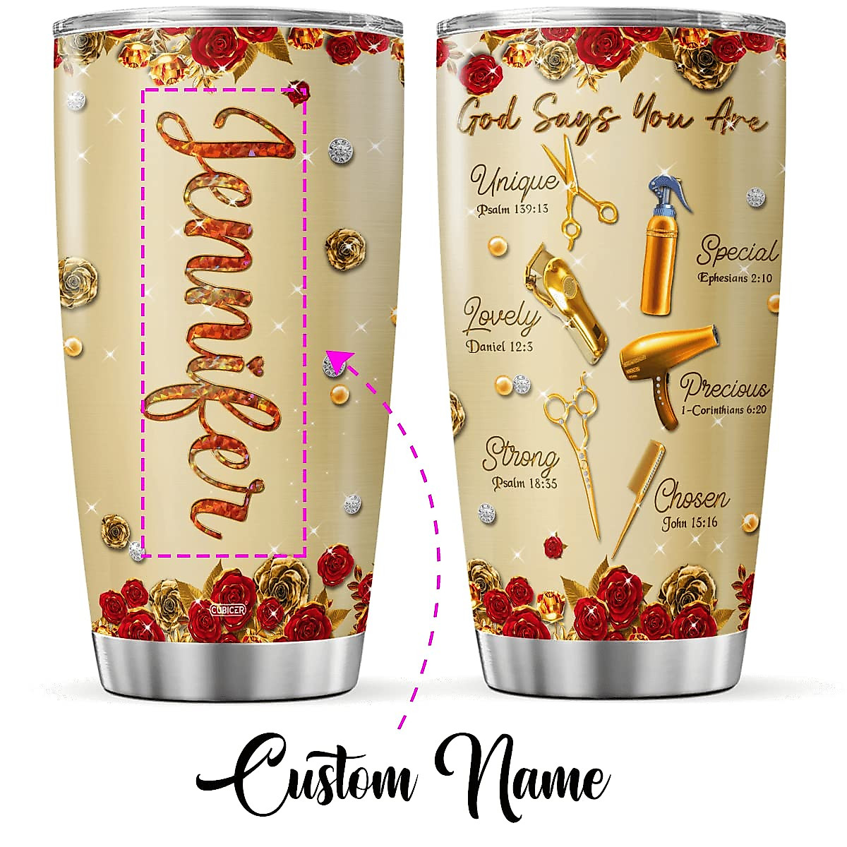 CUBICER Personalized Coffee Tumbler Hairstylist Customized Name Travel Mug With Lid Birthday Gifts For Hairdressers Men Women Insulated Mugs Wine Tumblers Stainless Steel Cups