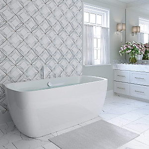 DKB Evian Jetted Whirlpool Tub in White, Deep Soaking Comfort, Hydro- Massage System 14 Whirlpool Jets & Adjustable Air Bubble Infusion, Center Drain, Handheld Shower