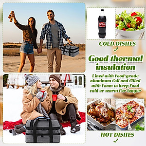 2 Pieces Double Decker Insulated Casserole Carrier Lasagna Holder Tote Food Warmer Bag Expandable Food Transport Containers Fits 9 x 13 Inches Baking Dish for Potluck Parties Picnic Trip Camping, Grey