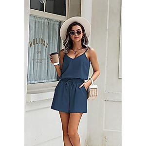 Zeagoo Womens 3 Piece Linen Set Button Down Blouse V Neck Tank Tops High Waisted Cotton Shorts Elastic Waistband