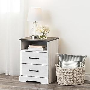Prepac Rustic Ridge Farmhouse Bedroom Nightstand with 2 Drawers and an Open Cubby, Wooden Bedside Table for Bedroom, Office, or Living Room, 16.25in x 18.75in x 24.5in, Washed White