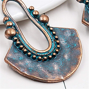 Boho Chic Handmade Hollow Shield Shape with Hammered Drop Earrings Vintage Statement Dangle Earring For Women (Bronze)