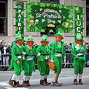 St Patricks Day Decorations, St. Patrick's Day Porch Sign Welcome Banner, Large Lucky Shamrock Clover Photography Backdrop Decor, St Patricks Day Gift for Outdoor Garden Door Parade Party Supplies