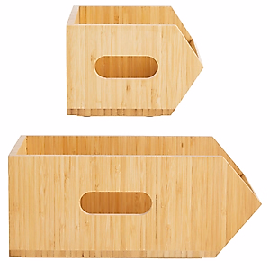 Farmlyn Creek 2 Pack Stackable Bamboo Wood Storage Bins, Organization Boxes for Kitchen Pantry (2 Sizes)