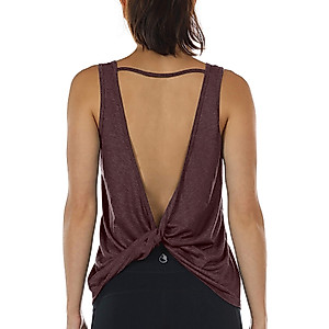 icyzone Workout Tank Tops for Women - Open Back Strappy Athletic Tanks, Yoga Tops, Gym Shirts (L, Burgundy)