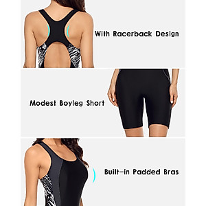 beautyin Women's Sports One Piece Swimsuit Boyshort Racerback Padded Swimwear M