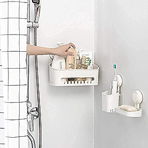 Shower Caddy Suction Cup Set Shower Basket Toothbrush Holder Soap Holder One Second Installation NO-Drilling Removable Suction Shower Organizer Powerful Waterproof Caddy Organizer - Pack of 4, White