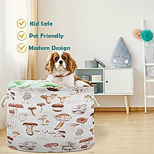 visesunny Storage Basket Hand Drawn Mushroom Nursery Hamper Basket Clothes Toy Storage Organizer Bin Box Collapsible Laundry Bag for Kid Room,Playroom,Bathroom,Living Room,Dorm,Office