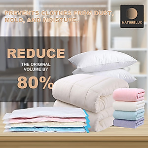 NATURELUX Vacuum Storage Bags, 20-Pack Space Saver, Zipper Vacuum Sealed Bags for Clothing, Clothes, Comforters and Blankets,Hand Pump Included (4 Jumbo/4 Large/4 Medium/8 Small)