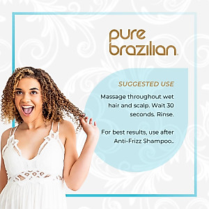 Pure Brazilian Anti-Frizz Daily Conditioner with Keratin & Acai, Smoothing & Strengthening for Shinier, Frizz-Free Hair, 13.5 Oz