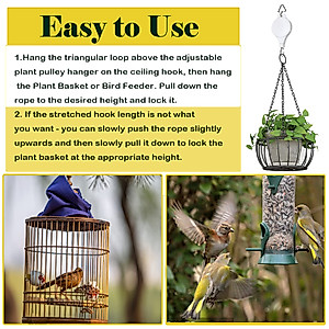 Adjustable Plant Pulley Hanger-2 Pack, Plant Pulley Retractable Hanger, Pully Hook for Hanging Garden Basket Pots, Bird Feeder Pulley Hanger for Hanging Plants Outdoor Heavy Duty