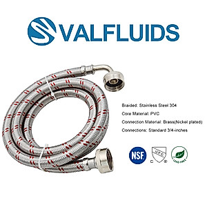 VALFLUIDS Stainless Steel Washing Machine Hoses with 90 Degree Elbow, Red and Blue Striped Water Connection Inlet Supply Lines (5 Foot)