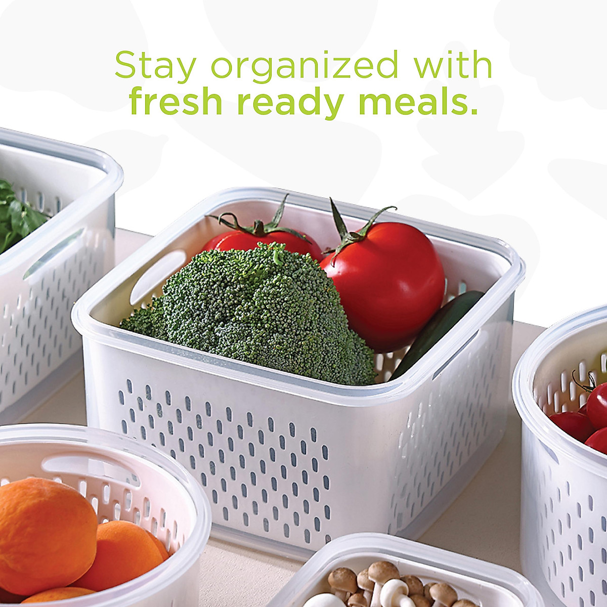 AVUX Fruit Storage Containers for Fridge (5 Pcs) Air Tight Food Storage Bins with Lid | Leak-Proof Rectangular Containers to Keep Fruits, Berries, Veggies, and Salad Fresh for Longer