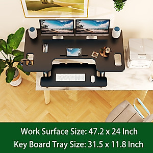 Lubvlook Standing Desk Converter, 47 x 24 Inches Height Adjustable Sit Stand Desk Riser for Dual Monitors with Keyboard Tray, Black, 47"