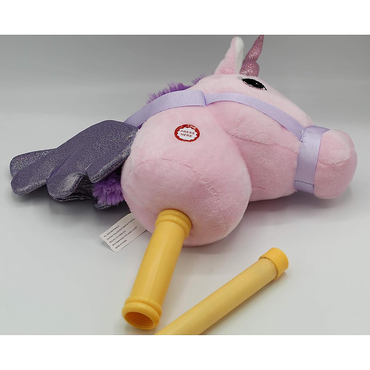 PonyLand: Music Stick Animal - Pink Unicorn - Music Button, Sturdy Two-Piece Stick W/Colorful Soft Plush Animal Head, Pretend Play Toy, Kids Ages 3+