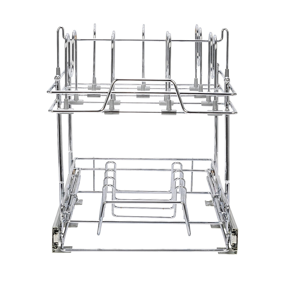 Household Essentials C42617-1 Glidez 2-Tier Pot and Lid Kitchen Cabinet Organizer | 21 in D x 14.1 in W x 16.2 in H | Chrome Wire, Silver