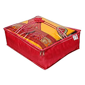 atorakushon Fabric Satin Saree and Blouse Covers Garments Clothes Storage Bag Wardrobe Organizers With Double Zip Lock & Transparent Window Set of 5 Maroon
