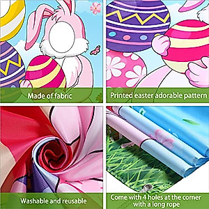 Tatuo Easter Party Decorations Easter Bunny Photo Door Banner Large Fabric Happy Easter Backdrop Photo Prop Funny Eggs Bunny Face in Hole Game for Easter Party Supplies, 6 x 3 Feet