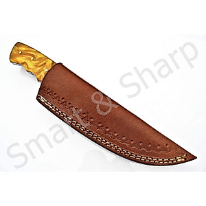 Smart & Sharp Custom Handmade Damascus Steel Hunting Knife/Skinning Knife AA-17235 (Beautiful Yellow & Brown Resin)