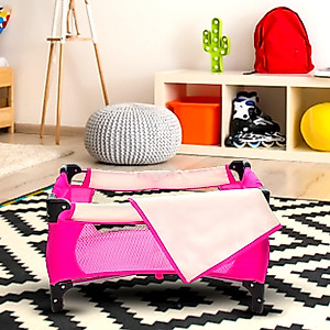 fash n kolor Doll Pack N Play Crib Fits up to 18" Dolls Blanket and Carry Bag Included (Hot Pink)