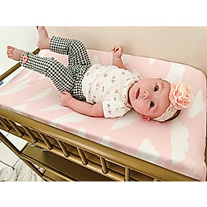 Changing Pad Cover – Premium Baby Changing Pad Covers 4 Pack – Girl Changing Pad Cover – Pure Jersey Machine Washable Pink and White Changing Table Cover – Diaper Changing Pad Cover Sheets