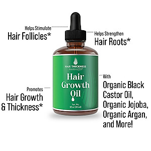 Hair Growth Oil for Hair Thickening & Moisturizing, 10+ Nurturing Vegan Ingredients for Women & Men with Dry, Frizzy, Weak Hair, Scalp Serum Treatment with Black Castor, Peppermint Oils 1oz