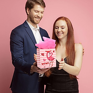 12 Pcs Valentine's Day Paper Gift Bags 5.5 * 6.5 * 2.9" with Tissue Paper for Kids Party Favor Classroom Exchange Prizes Present Wrapping