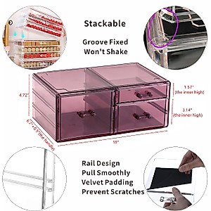 Cq acrylic Purple Stacking Arts and Crafts Organizer Storage With 3 Drawers,4.7" Tall Acrylic Organizer Drawers,Plastic Organization Drawers for Vanity, Undersink, Kitchen Cabinets,Bathroom