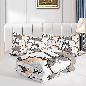 CVHOUSE Cat Bedding,Cartoon Cat Comforter Twin,Animals Print Comforter Set for Kids,Kawaii Quilt Set with 1 Comforter and 2 Pillow Cases