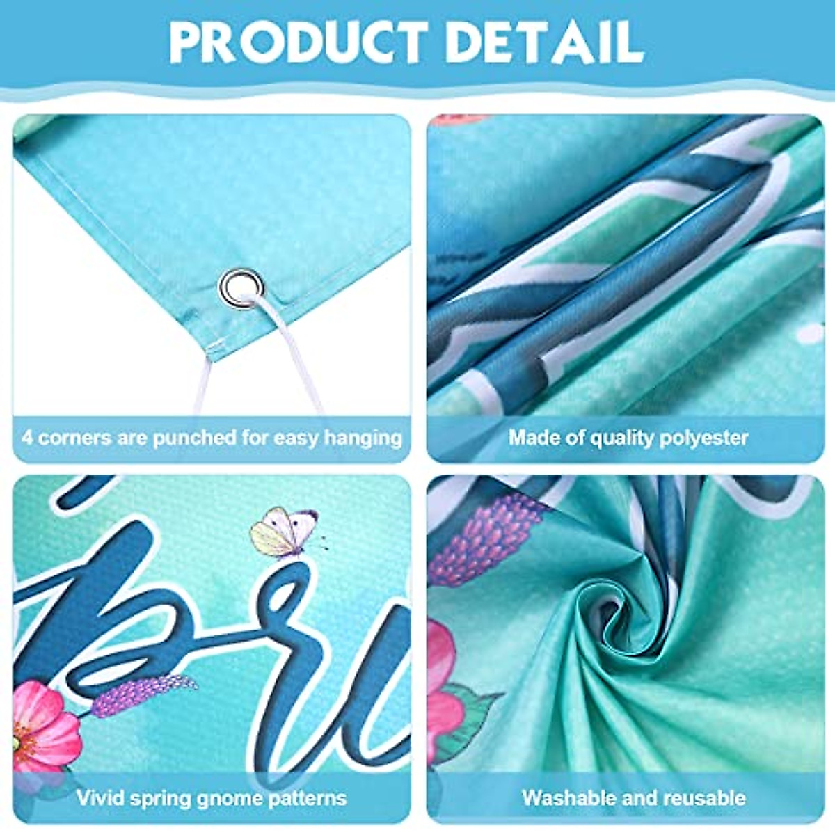 Hello Spring Decorations Spring Easter Photography Banner Gnome Blue Truck Daisy Backdrop Butterfly Flowers Background for Holiday Photo Prop Booth Indoor Outdoor, 43.3'' x 72.8''