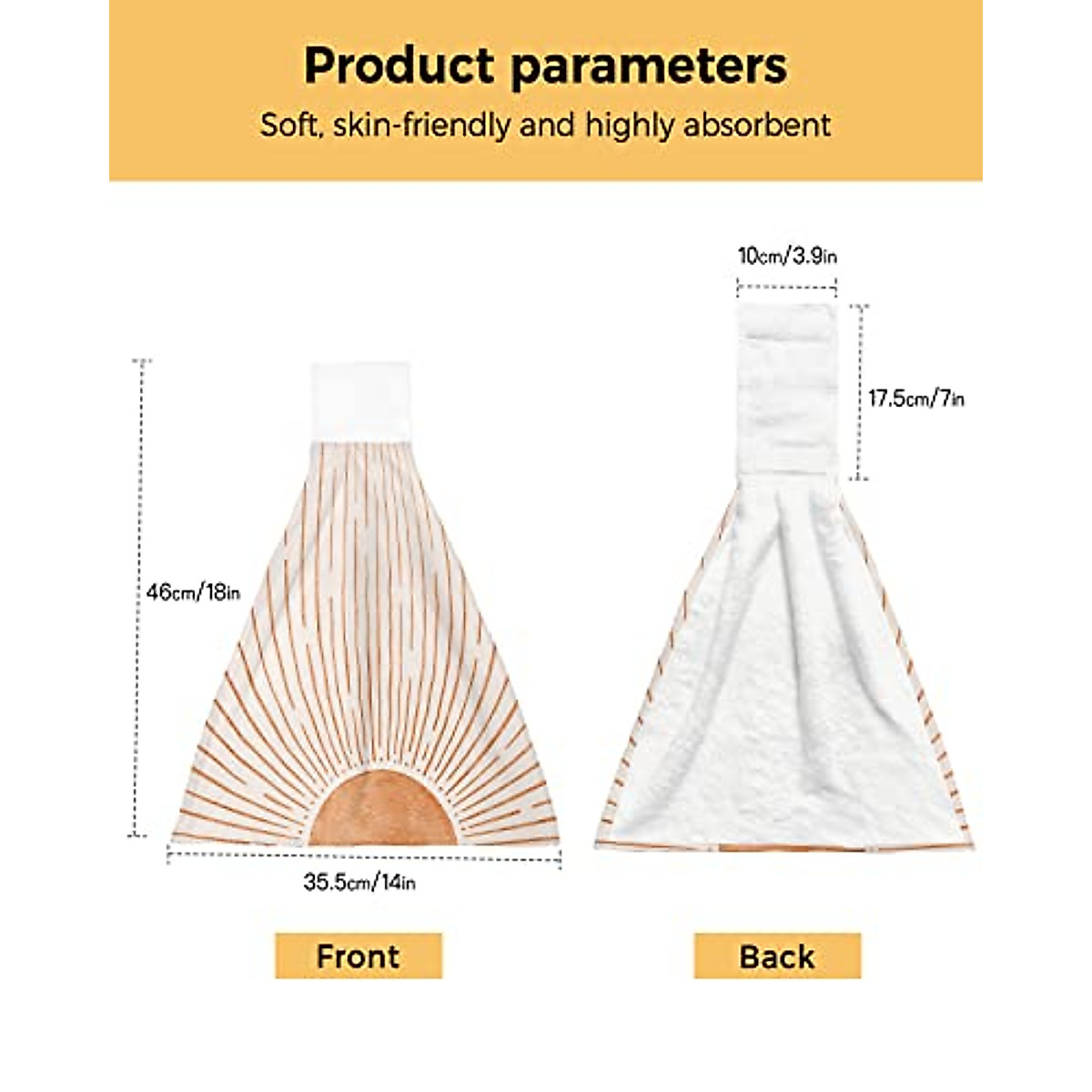 Mid Century Boho Orange Sun Aesthetic Striped Hanging Tie Towel for Kitchen Bathroom, 2 Pack Durable Absorbent Hand Towels Hangable Washing Cloths Home Cleaning Decor Retro Beige