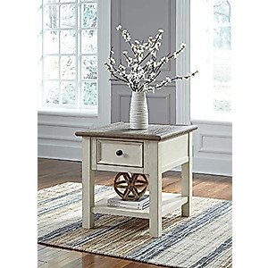 Signature Design by Ashley Bolanburg Farmhouse Square Two Tone End Table, Antique Cream