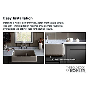 KOHLER K-5827-0 Whitehaven Farmhouse Self-Trimming Undermount Single-Bowl Sink with Tall Apron, White 9.63 x 21.56 x 32.69 inches