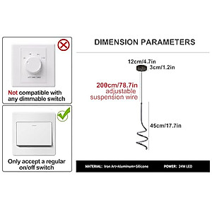 Jaycomey 2Pack Modern Spiral Led Pendant Light Fixture, 24W Cool White Warm Light Minimalist Integrated LED Hanging Lamp, Adjustable Island Light for Living Room Bedroom Bar Kitchen Sink, Black