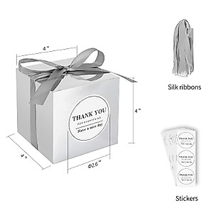 COTOPHER Small Gift Boxes 60 Pack 4x4x4 inches Silver Gift Boxes with Lids for Gifts, Crafting, Wedding Party Favor, Cupcake Boxes, Candy, Bridesmaids Proposal Box with Ribbons and Stickers (Metallic