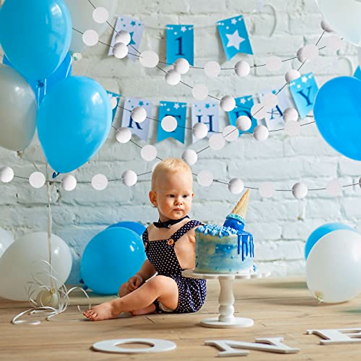 MIAHART 4 Pcs Circle Dots Garland 52 Feet Silver Decorations Party Garland Hanging Banner for Birthday Baby Shower Wedding Christmas Party Decor