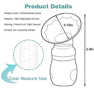 2 Pack Silicone Manual Breast Pump with Protective Lid, 100% Food Grade Silicone, Whole Shaped Technology, BPA-Free(Yellow)