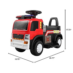 TOBBI Electric Ride on Fire Truck Toy for Indoor/Outdoor with Flashing Lights, Siren, Fire Fighter Sounds Effects, Music and Horn, 6 Volt Fire Truck to Drive for Toddlers 1.5-5 Years Old, Bright Red