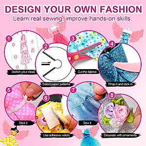 Axirata 800+PCS Fashion Designer Kit for Girls Creativity DIY Arts & Crafts Kit for Kids with Fashion Design Sketchbook, 4 Mannequins, Sewing Kit for Teen Girls Birthday Gift Age 6 7 8 9 10 11 12+