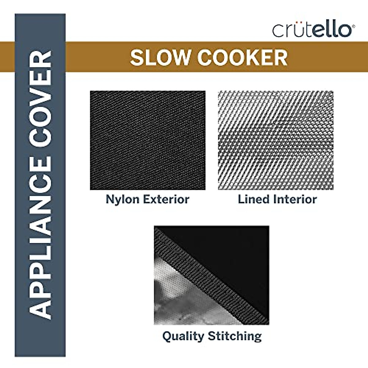 Crutello Crock Pot Cover Compatible with Hamilton Beach 6, 7 or 8 Quart Slow Cooker - Small Appliance Dust Cover Measuring 18.57" x 8.5" x 11.75" - Black