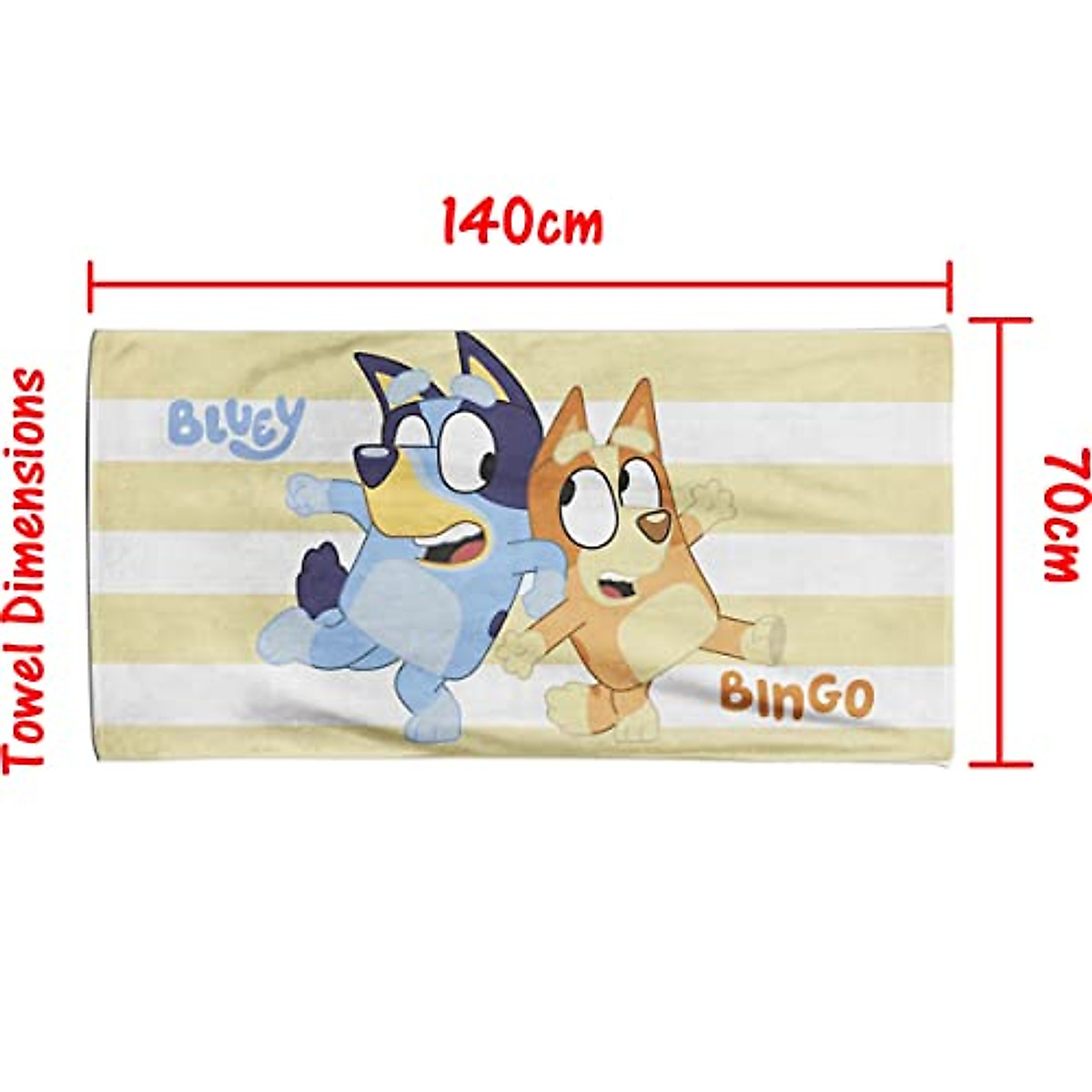 Bluey Bingo Stripe Beach Towel Kids Swim Bath Holiday Children Bath Towels Tv Show Gift for Boys Girls 70 x 140 cm