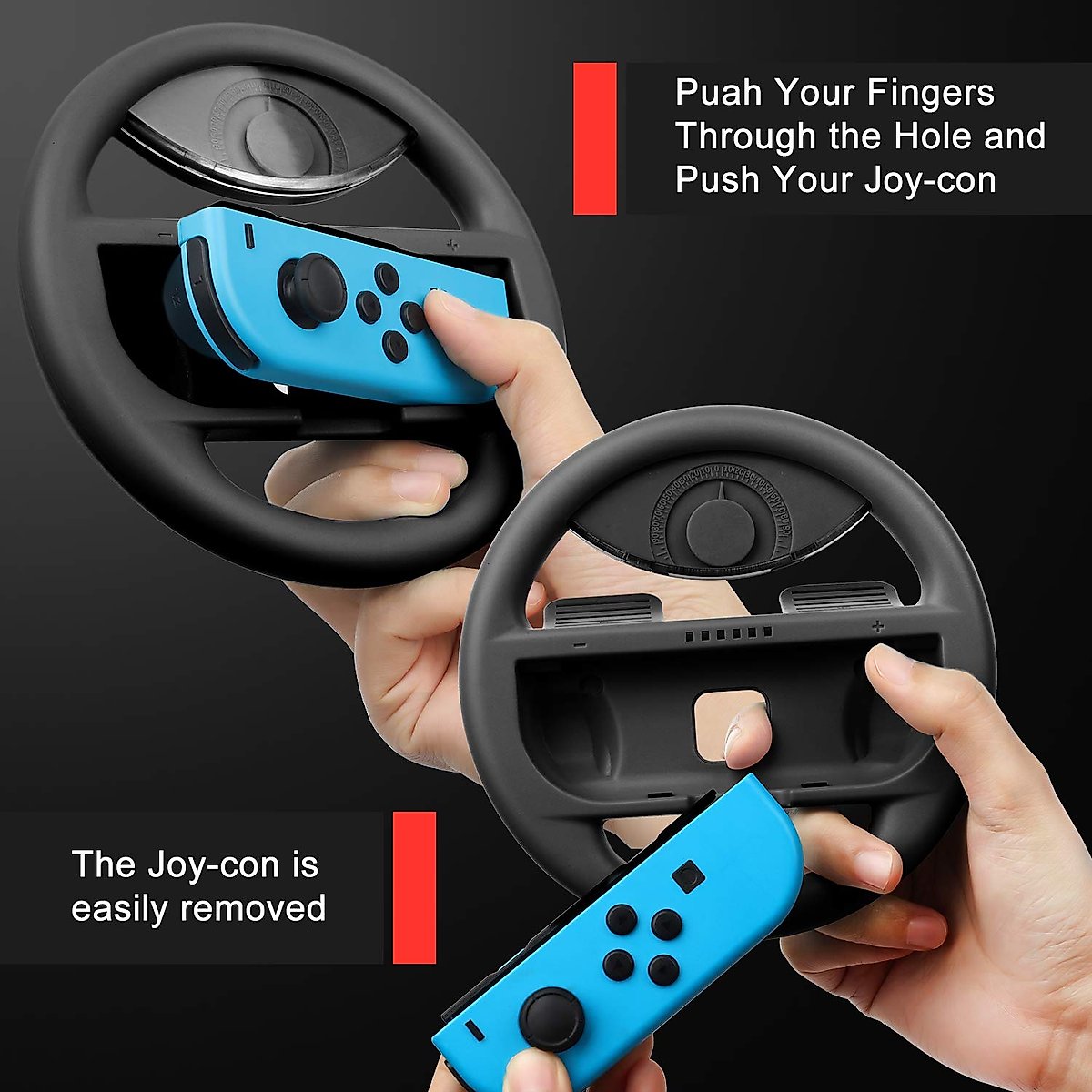 Grip for Switch Controller - 4 Pack Racing Steering Wheel Switch Controller Game Grip Handle Kit Fit for Switch Joycon Controllers (Black)