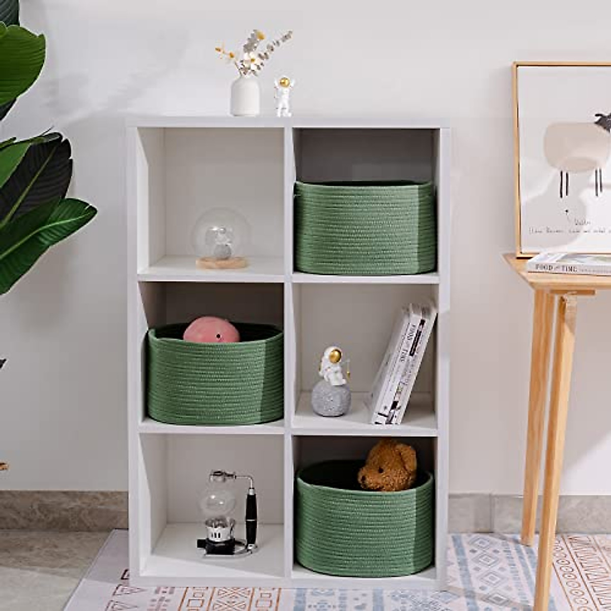 CubesLand Woven Basket for Organizing/Storage,Cube Shelf Closet Storage Baskets Bins Set 3,Long-lasting &Skin-friendly Toy Storage Basket Bin,Stylish Room Decor Basket, Cotton Rope Basket,Green Basket for Shelves